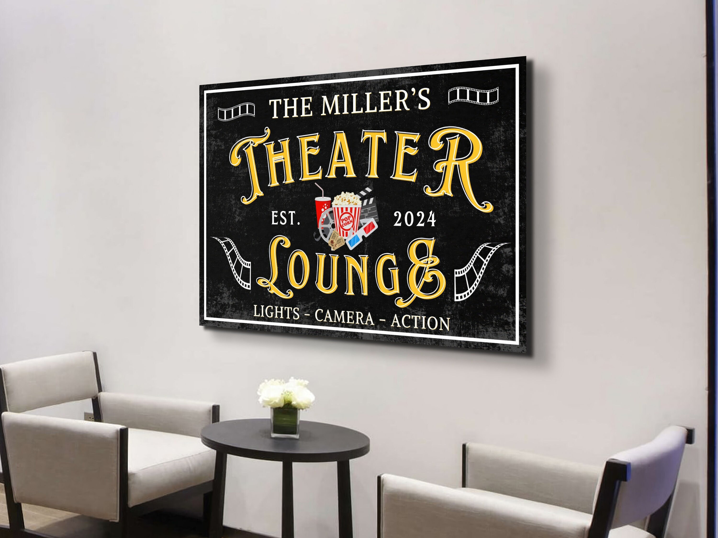 Personalized Theater Lounge Sign, Movie Gifts for Him, Custom Family ...
