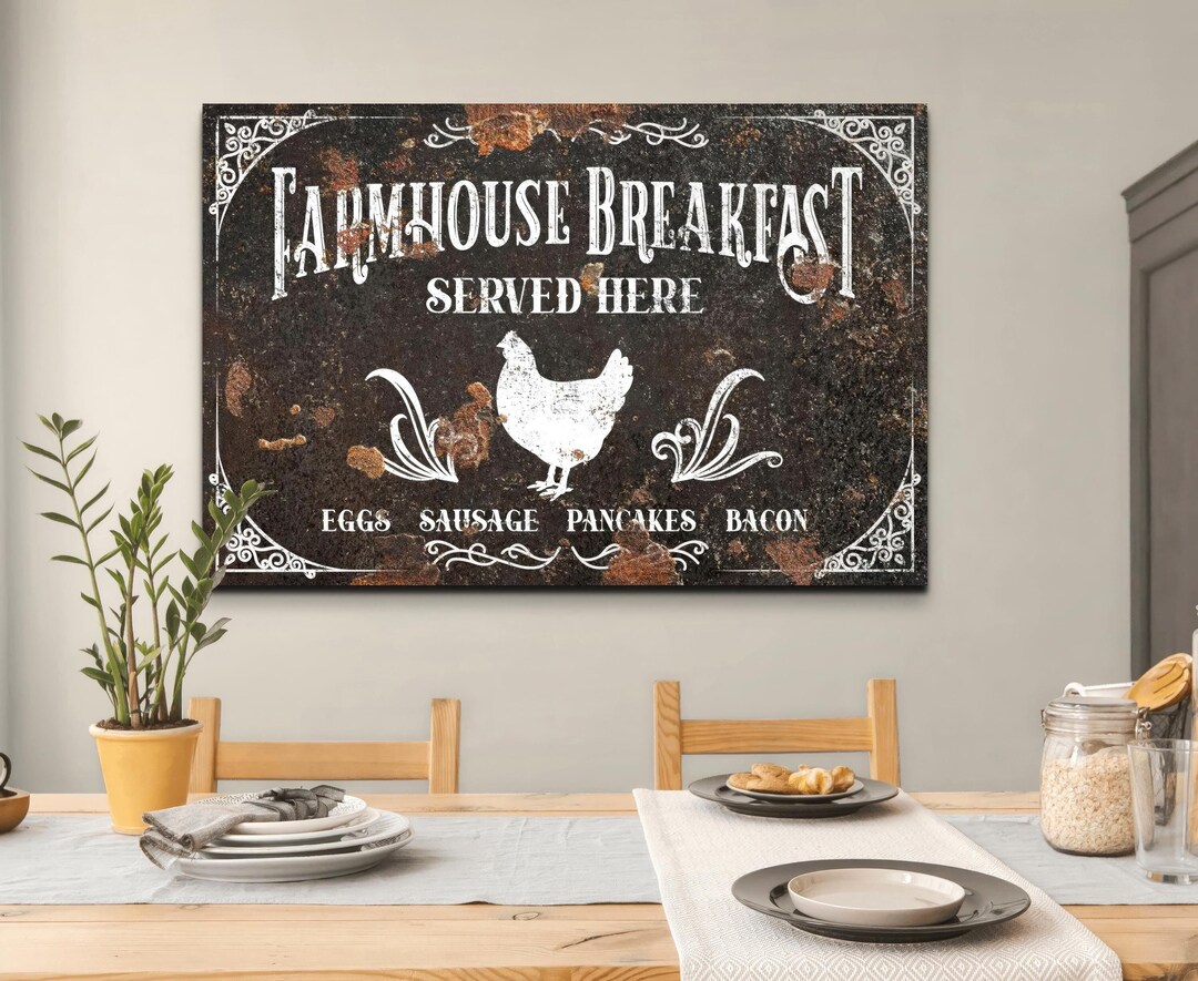 Rustic Farmhouse Breakfast Sign, Farm Wall Art, Primitive Kitchen Decor ...