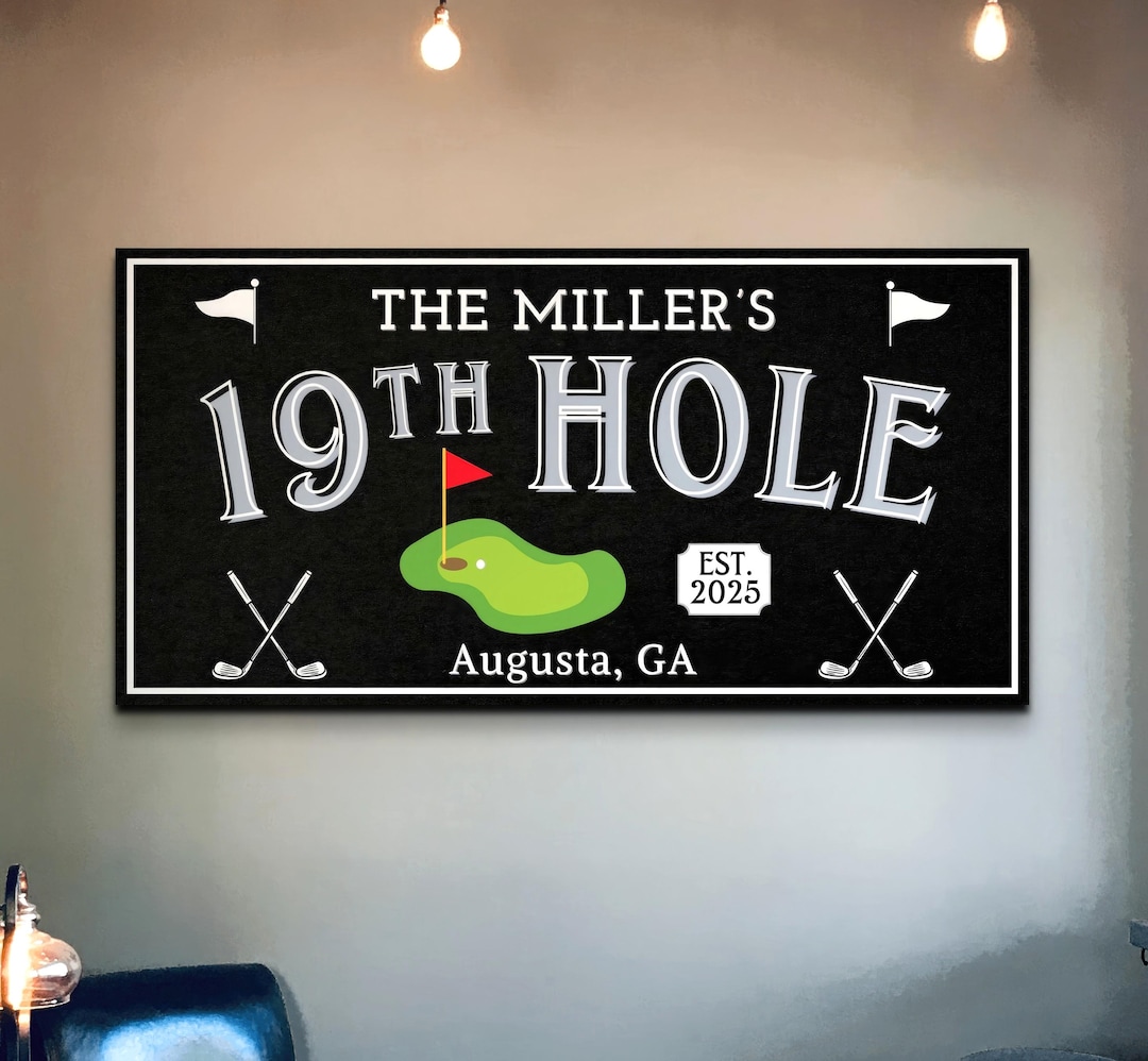 Personalized Golf Sign 19th Hole Wall Art, Custom Name Golf Decor ...