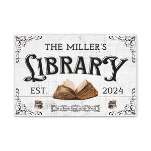 Personalized Library Sign, Custom Library Decor, Book Wall Art, Antique ...