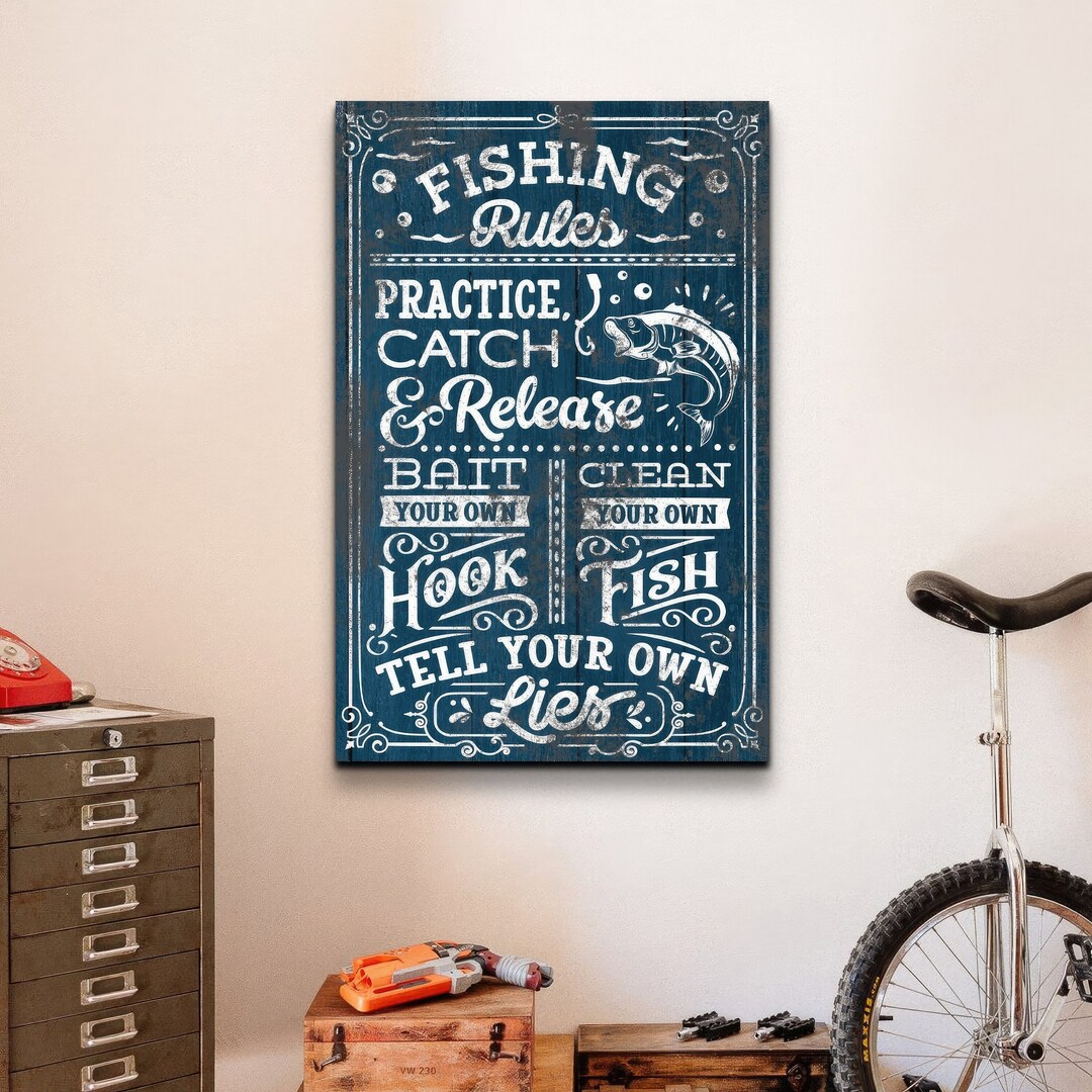 Fishing Rules Sign, Rustic Fishing Wall Art, Fisherman Gifts, Bass ...