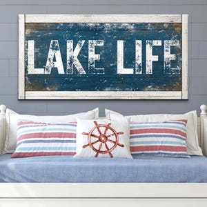 Lake Life Sign, Lake House Decor, Blue Rustic Cabin Wall Art, Modern ...