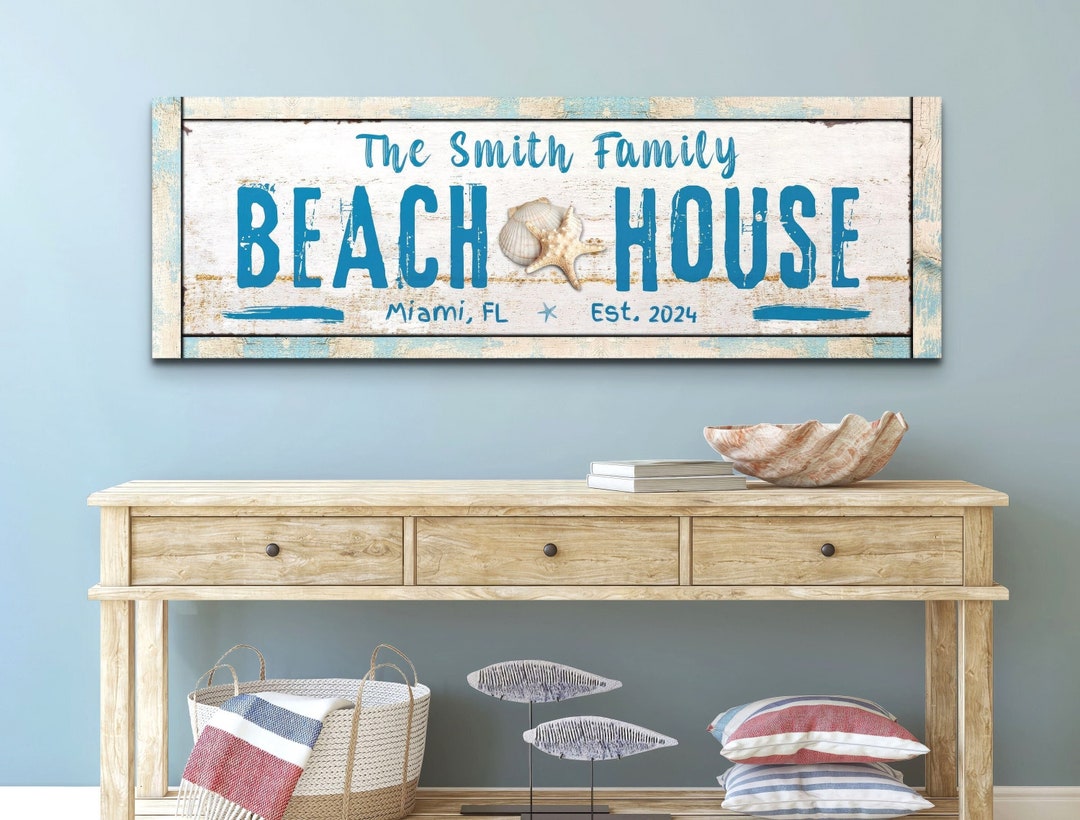 Beach House Sign, Custom Coastal Wall Art, Personalized Beach Condo ...