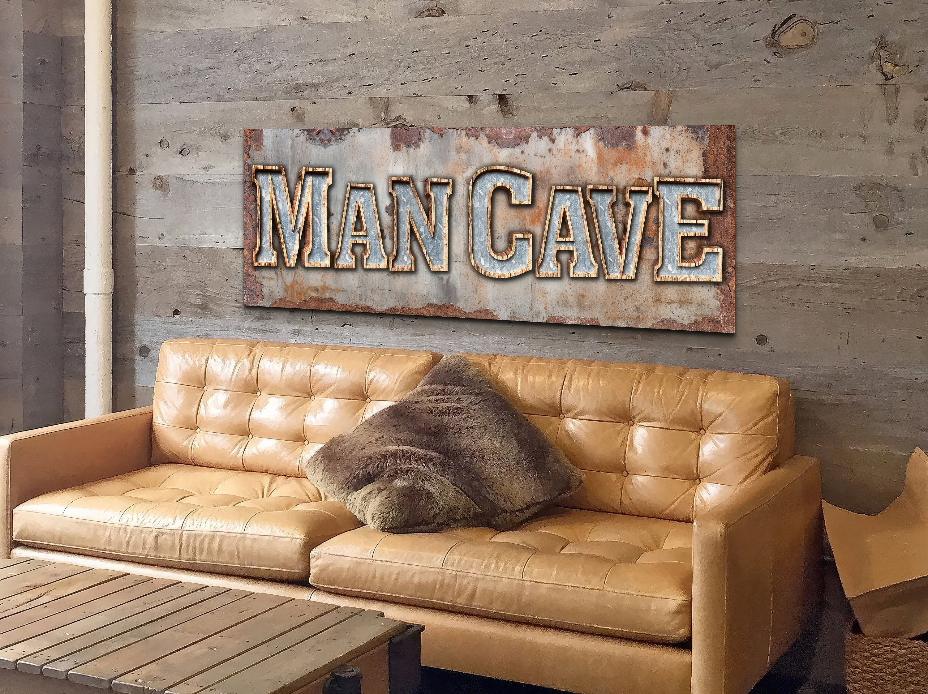 Rustic Man Cave Sign Basement Bar Wall Art Decor Rusty Home - Etsy