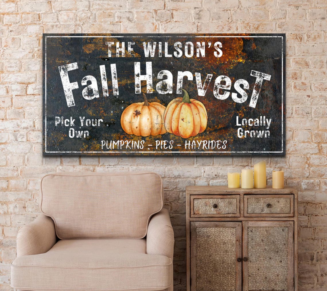 Fall Harvest Sign, Personalized Pumpkin Wall Art, Custom Autumn Rustic ...