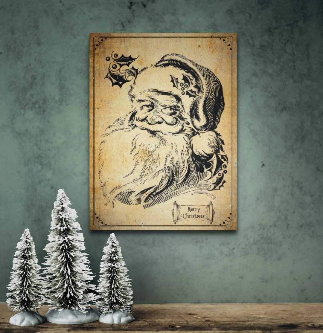 Vintage Santa Clause Wall Art, Rustic Christmas Decor Sign, Santa Claus ...
