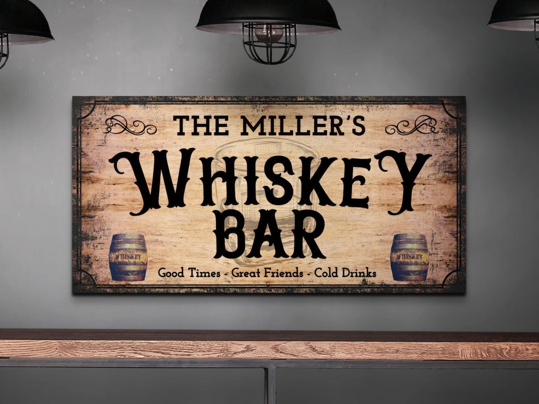 Whiskey Bar Sign, Personalized Bar Decor, Custom Rustic Pub Wall Art ...