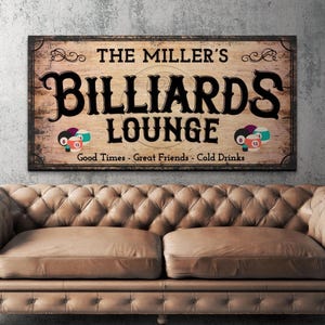Billiards Lounge Sign, Personalized Billiards Wall Art, Custom Bar ...