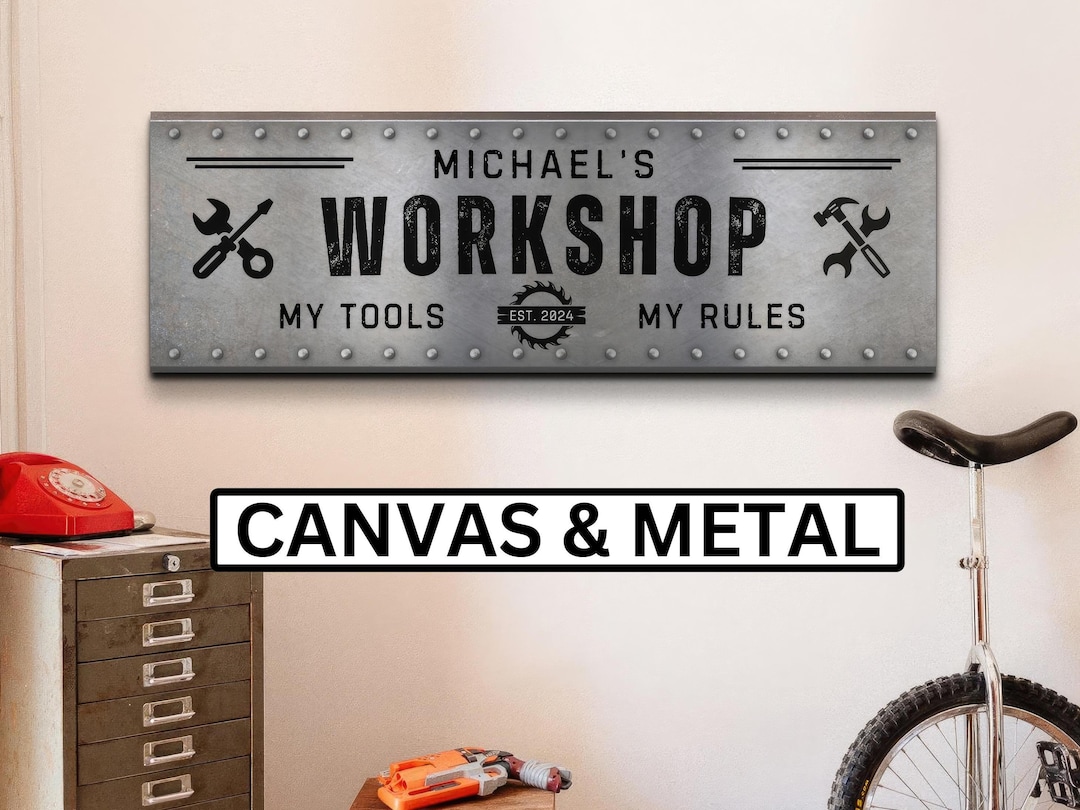 Personalized Workshop Sign, Garage Work Shop Wall Art, Custom Name ...