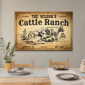 Rustic Cattle Ranch Sign, Personalized Ranch Wall Art Decor, Farmhouse ...