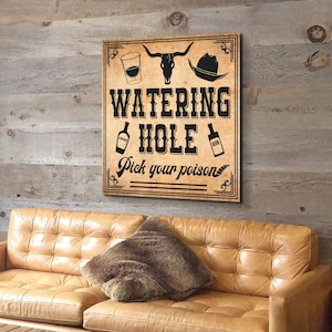 Watering Hole Sign, Vintage Western Wall Art, Farmhouse Bar Decor, Primitive Ranch Artwork ...
