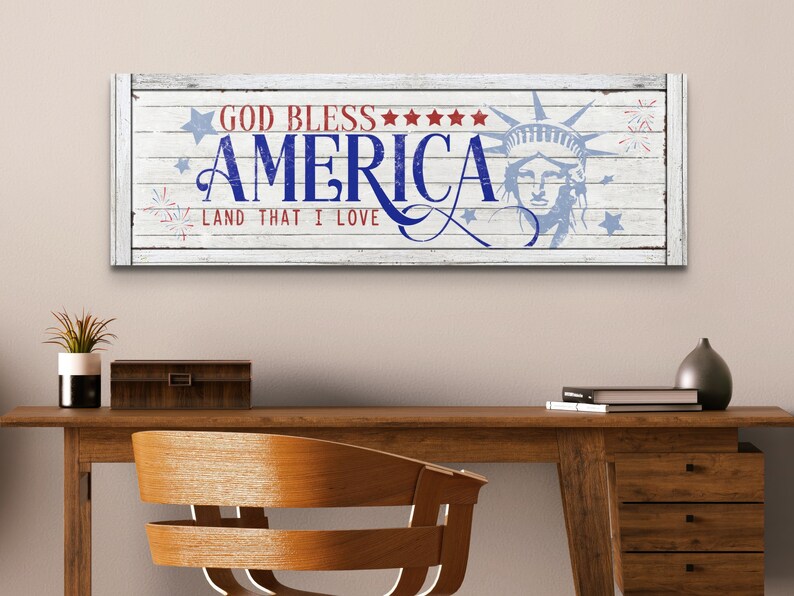 God Bless America Sign, Statue of Liberty Wall Art, Patriotic Decor ...