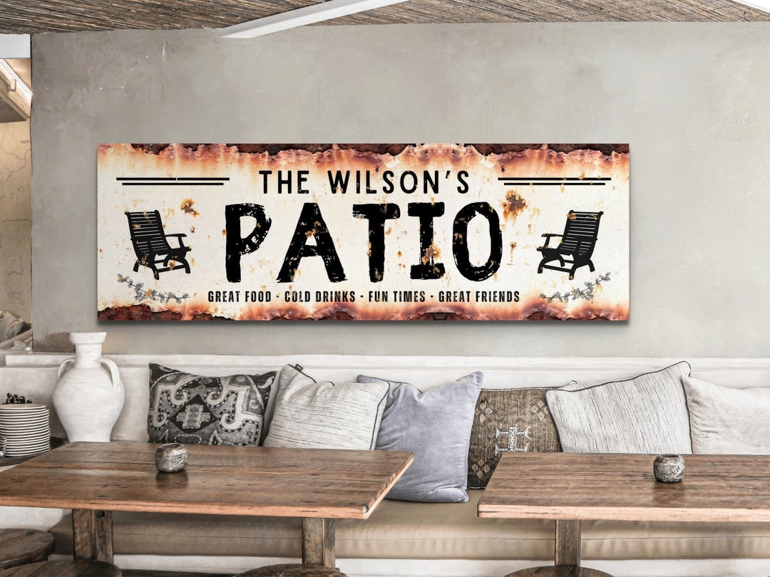 Rustic Patio Sign, Personalized Name Wall Art, Custom Farmhouse Decor ...