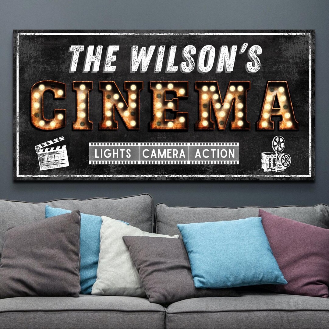 Cinema Sign, Personalized Movie Room Decor, Industrial Cinema Wall Art ...