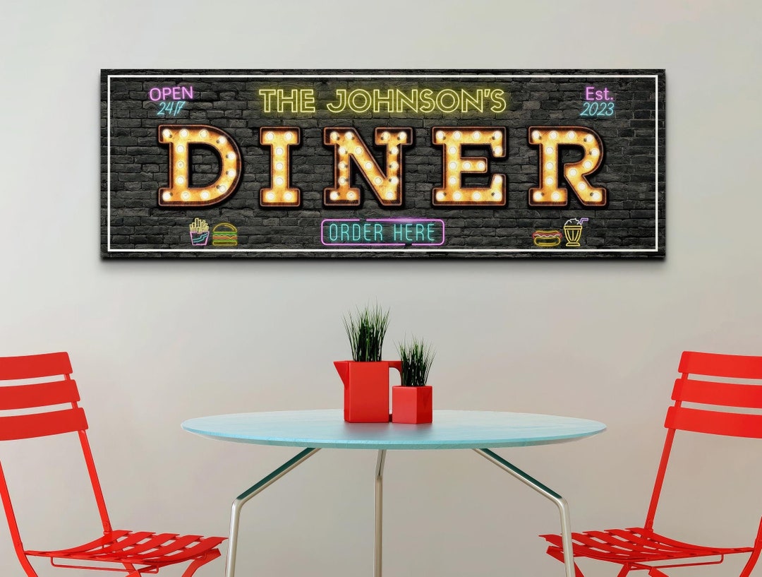 Diner Sign Custom, Personalized Diner Wall Art Canvas Print, Retro ...