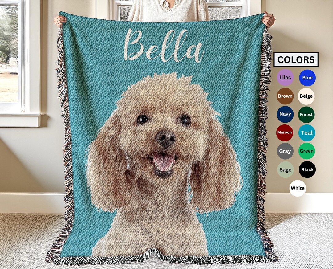 Personalized Pet Photo Woven Blanket, Custom Dog Picture Face Sherpa ...