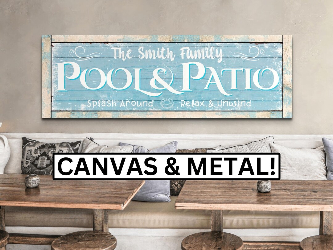 Pool and Patio Signs, Personalized Poolside Decor, Custom Metal Pool ...