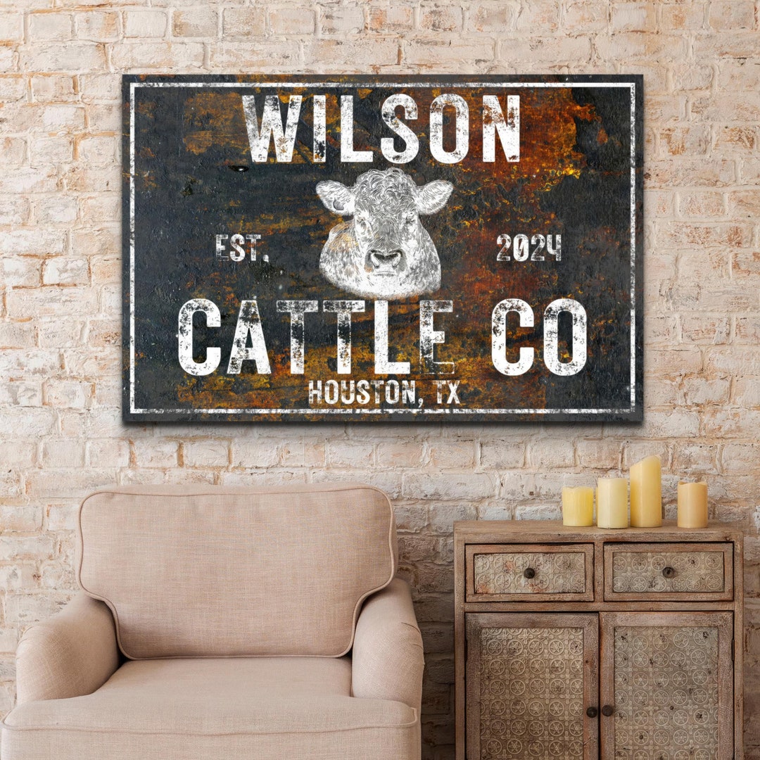 Personalized Cattle Company Sign, Custom Rustic Cattle Ranch Wall Art ...