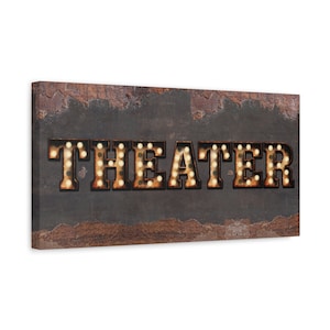 Theater Sign, Rustic Cinema Decor, Movie Room Wall Art, Vintage Artwork ...