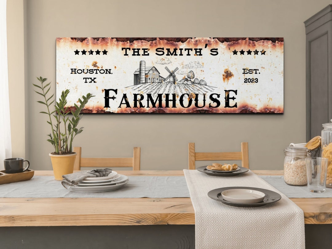Rustic Farmhouse Sign, Personalized Farm Wall Decor Art, Custom Vintage ...