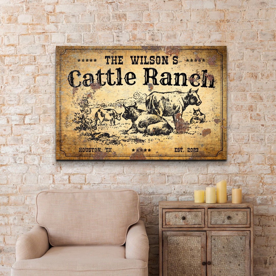 Rustic Cattle Ranch Sign, Personalized Ranch Wall Art Decor, Farmhouse ...