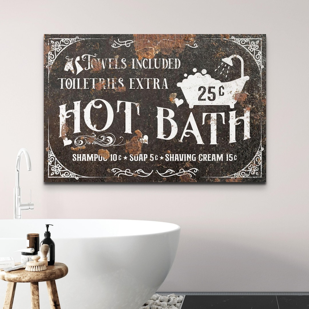 Rustic Hot Bath Sign, Bathroom Decor, Modern Farmhouse Bath Wall Art ...