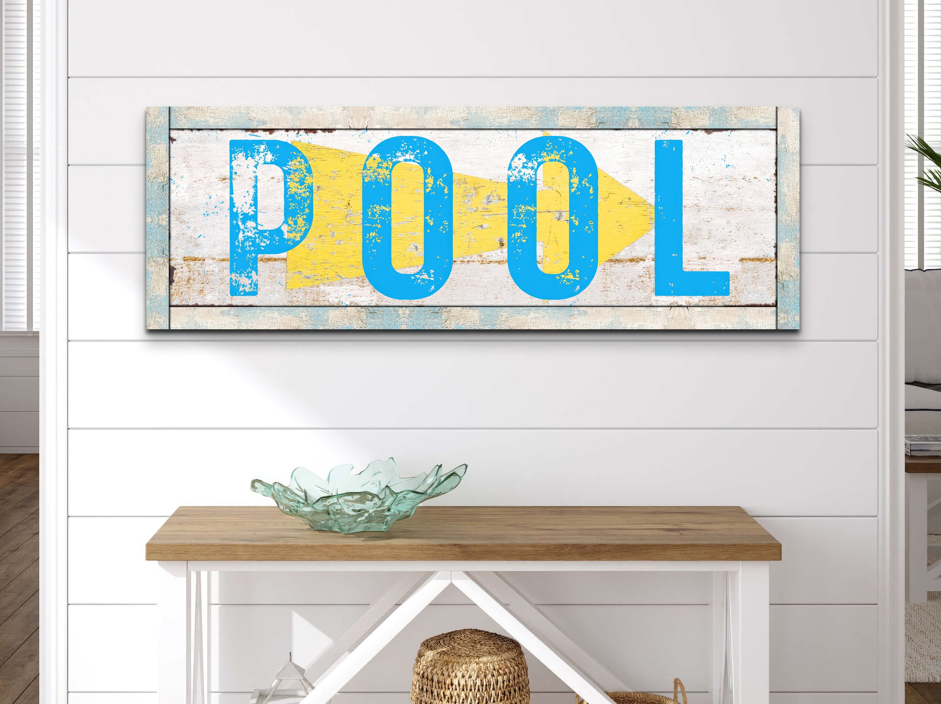Pool Arrow Sign, Poolside Wall Art Home Decor, Blue Pool Rustic Artwork ...