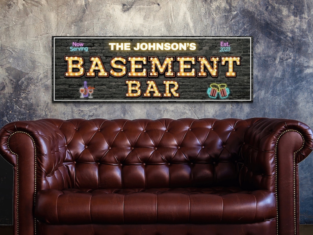 Basement Bar Sign, Personalized Home Bar Decor, Custom Man Cave Wall ...