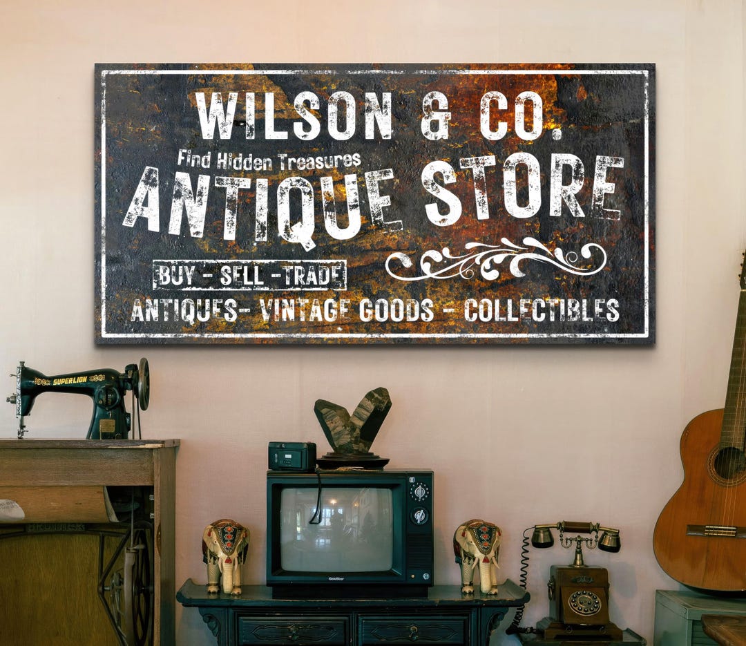 Antique Store Sign, Personalized Rustic Decor, Vintage Wall Art, Custom ...