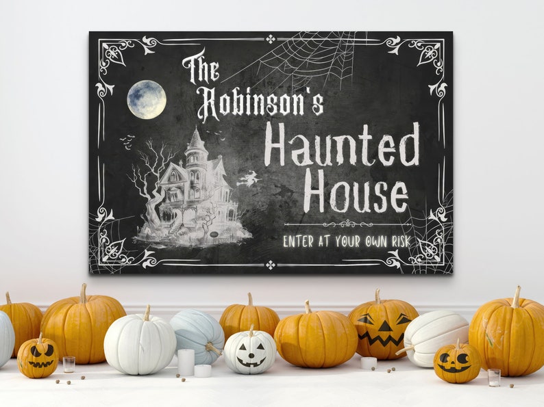 Halloween Personalized Haunted House Sign, Custom Haunted Mansion Wall ...