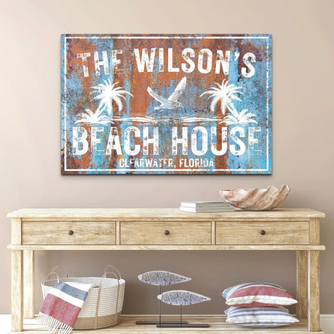 Personalized Beach House Sign, Custom Beach Home Wall Art, Rustic ...