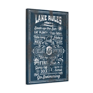 Lake Rules Sign, Farmhouse Decor, Rustic Cabin Wall Art, Summer Home ...