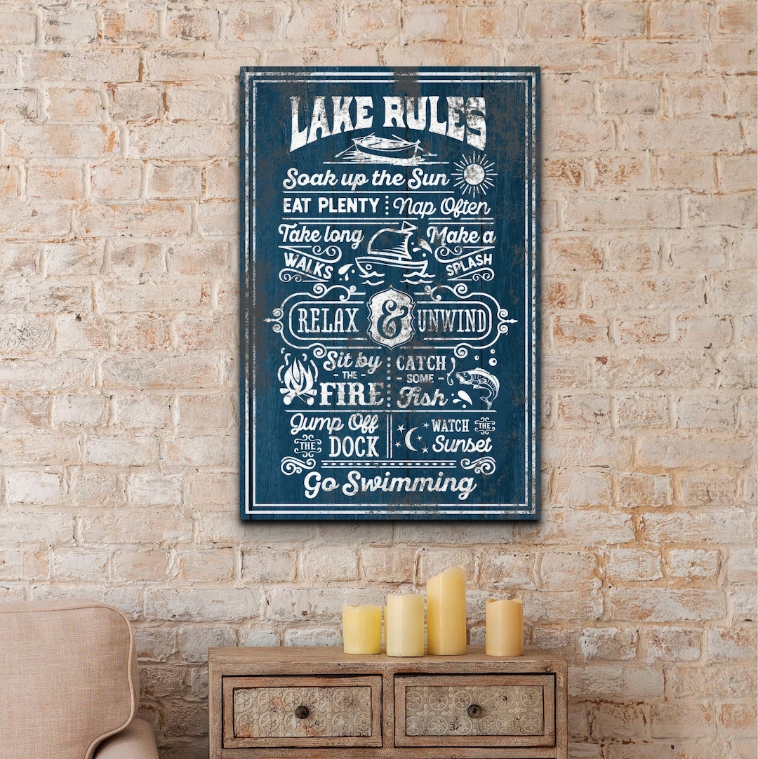 Lake Rules Sign, Farmhouse Decor, Rustic Cabin Wall Art, Summer Home ...