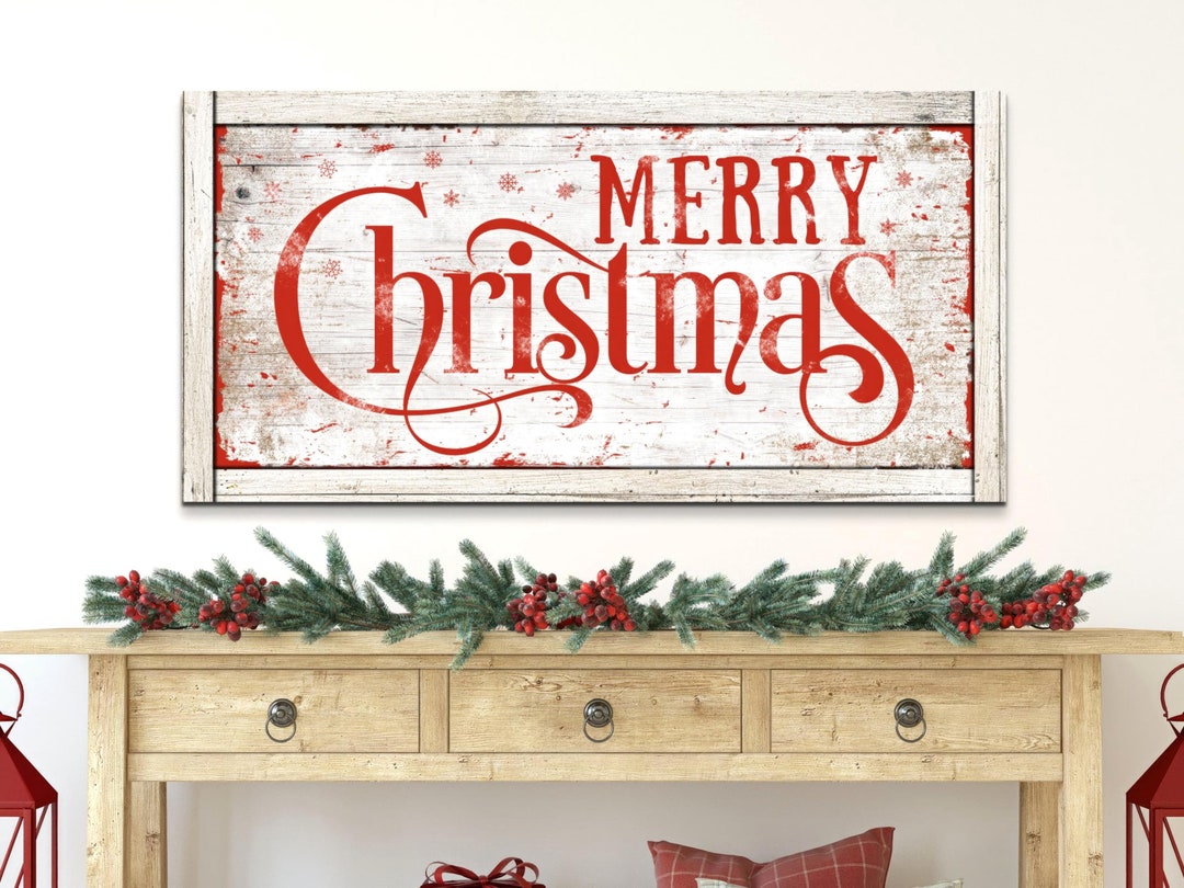 Merry Christmas Sign, Modern Farmhouse Christmas Wall Art, Rustic Xmas ...