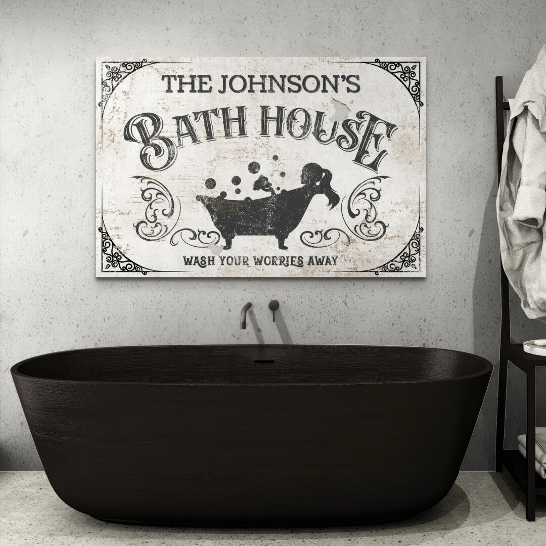 Bathhouse Sign, Vintage Bathroom Decor, Personalized Bath House Wall ...