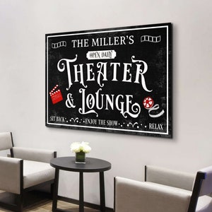 Personalized Theater & Lounge Sign, Movie Room Decor, Cinema Canvas ...
