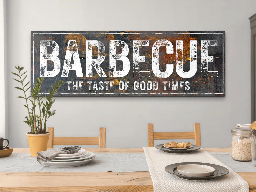 Barbecue Sign Rustic Wall Art BBQ Grilling Decorations Cooking Artwork ...