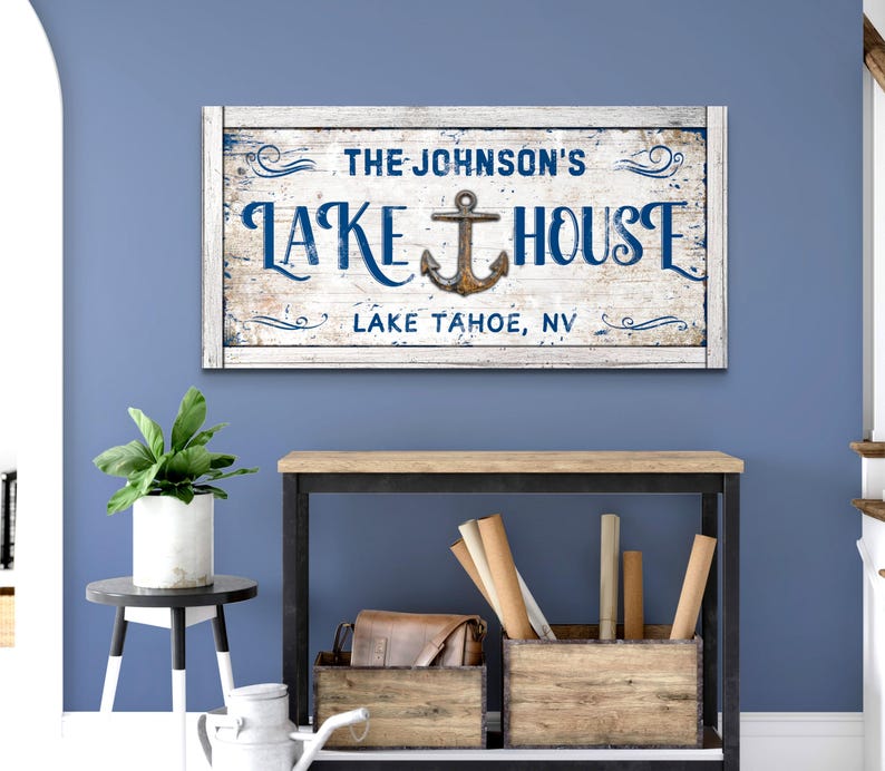Lake House Sign, Personalized Lake Home Decor, Custom Distressed Lake ...