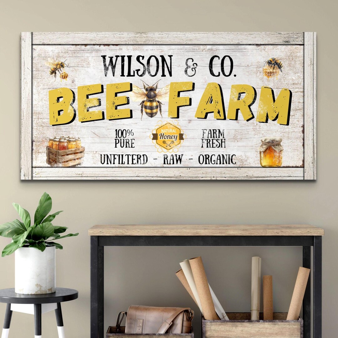 Bee Farm Sign Personalized Honey Wall Art, Custom Modern Farmhouse ...