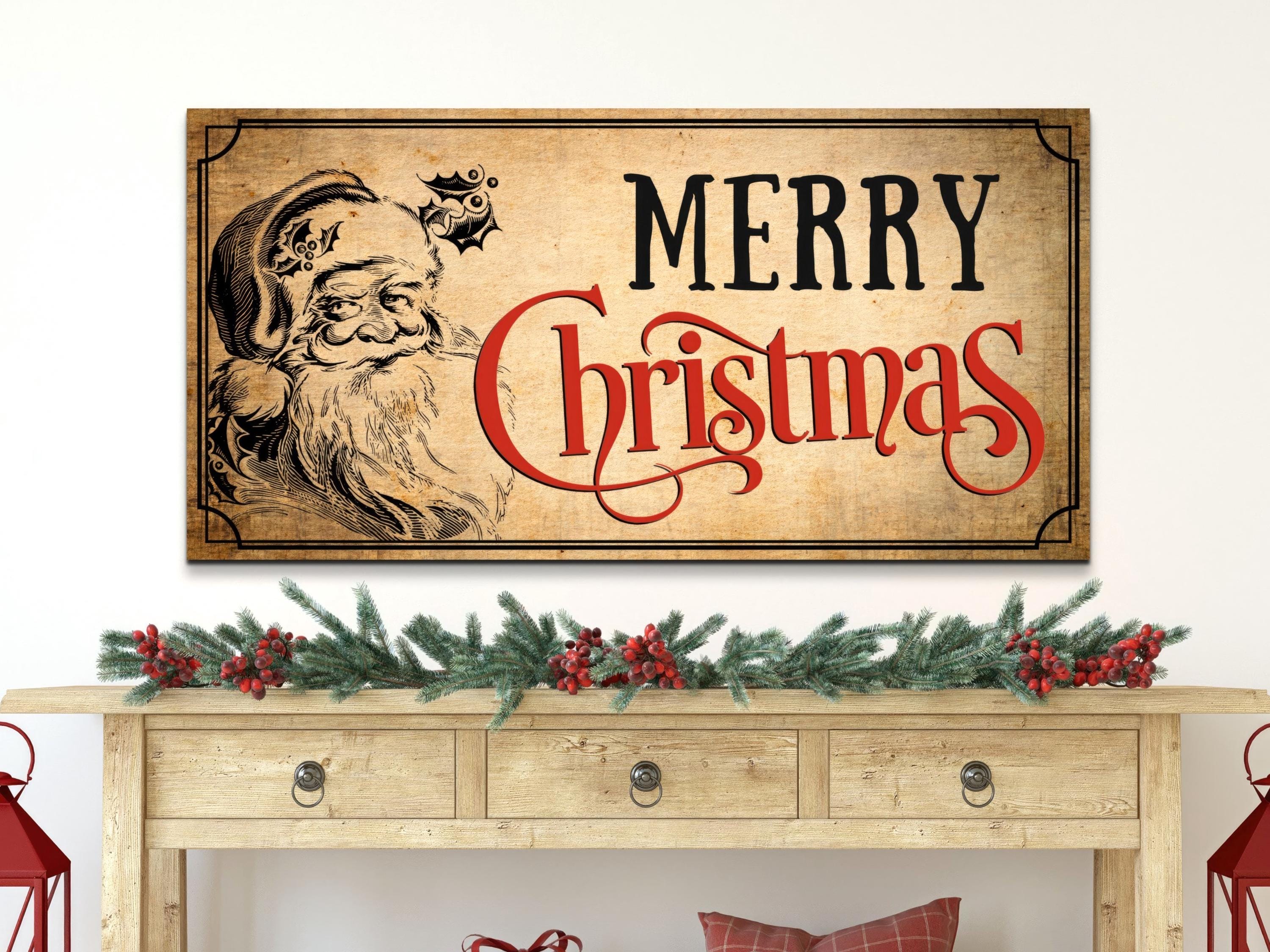 Vintage Merry Christmas Santa Clause Sign, Primitive Christmas Decor ...