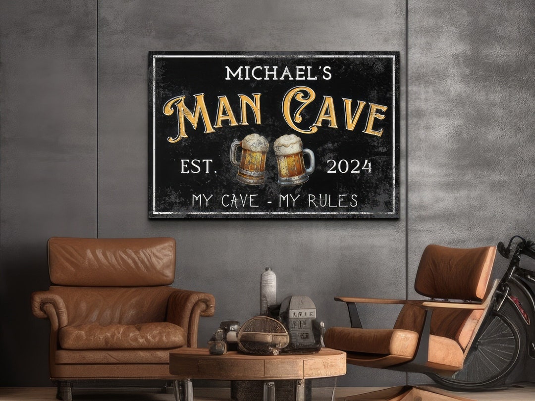 Man Cave Sign, Custom Basement Bar Wall Art, Rustic Vintage Home Decor ...