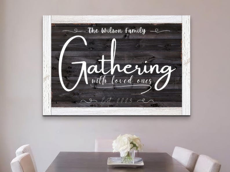Gather Sign, Personalized Gathering Place Wall Art, Custom Family Name ...
