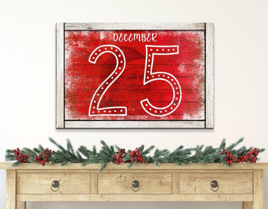 Red December 25th Christmas Sign, Santa Claus Wall Art, Modern ...