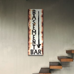 Vertical Basement Bar Sign, Rustic Home Bar Decor, Bar Arrow Wall Art ...