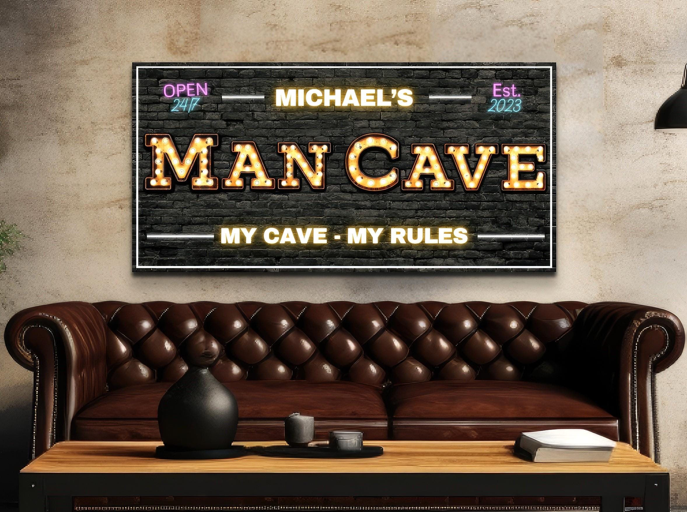Personalized Man Cave Sign, Custom Basement Bar Decor Accessories, Dad ...