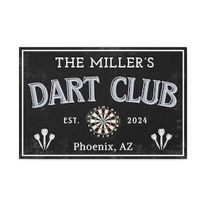 Dart Club Sign, Personalized Game Room Wall Art, Custom Dart Board ...