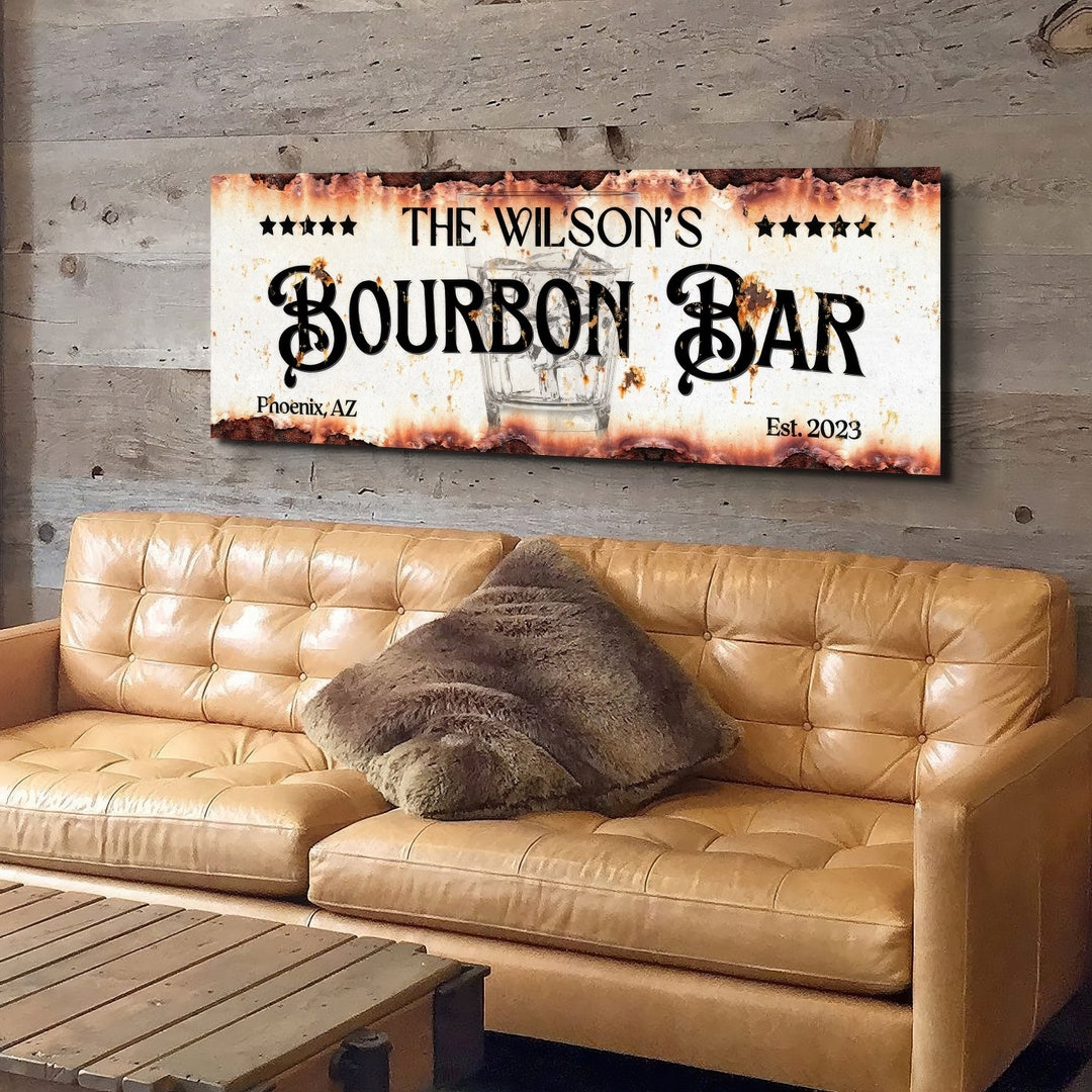 Bourbon Bar Signs, Personalized Home Bar Decor, Rustic Bourbon Wall Art ...
