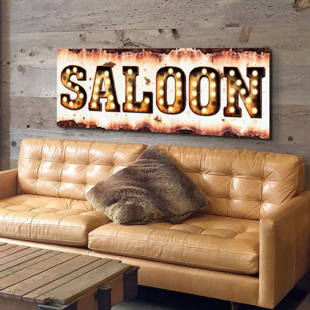 Rustic Saloon Sign, Western Bar Wall Art, Farmhouse Decor, Marquee ...