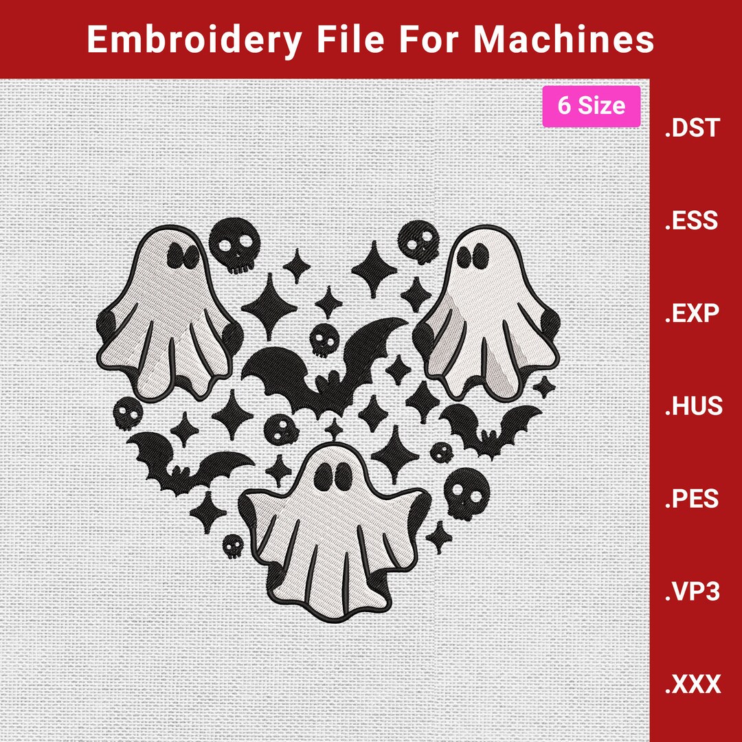 Cute Ghost Heart Embroidery Design File for Machine Ghost - Etsy