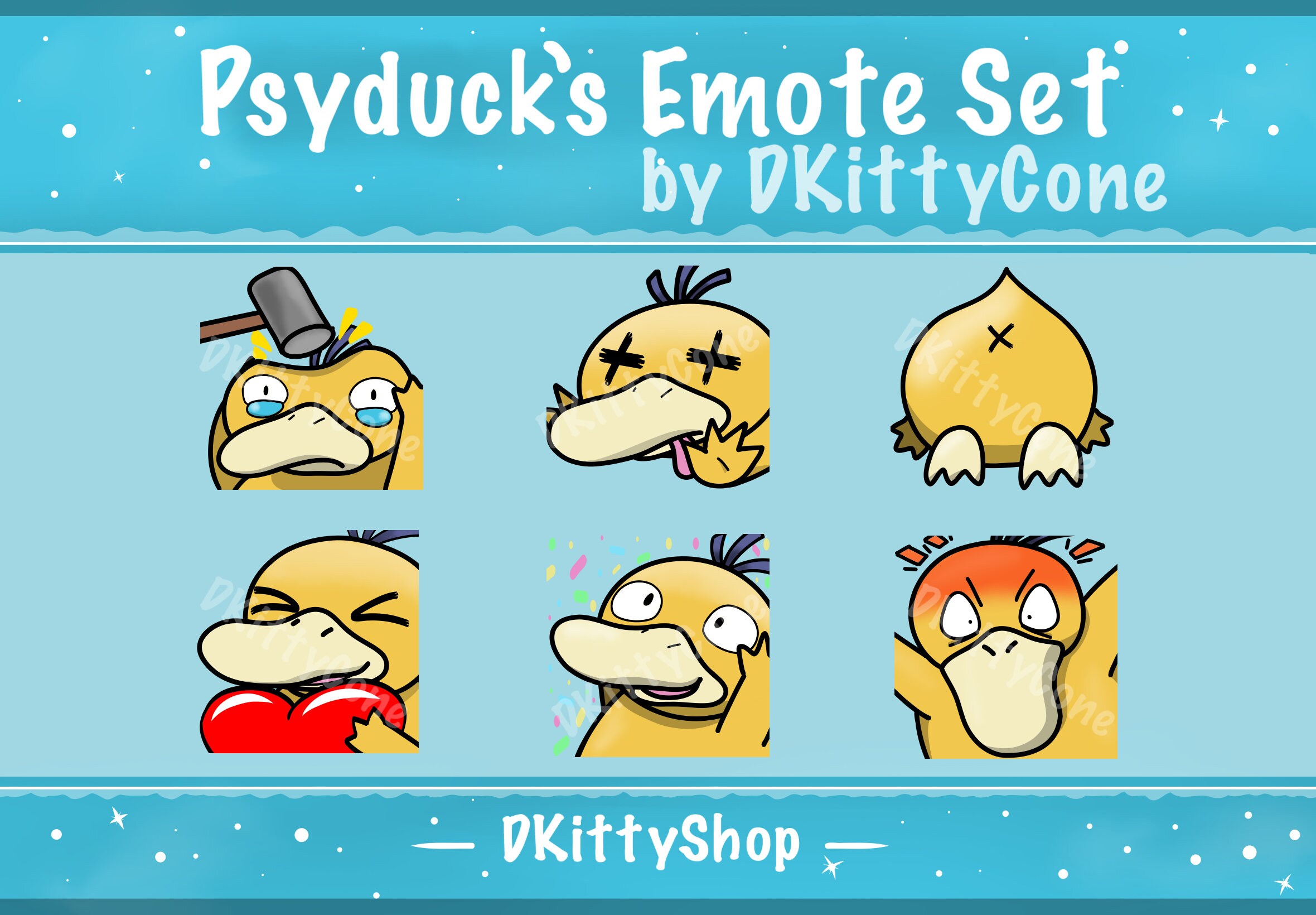 6 Pack Psyduck Emotes - Cute Twitch, Kick, Youtube and Discord Emotes ...
